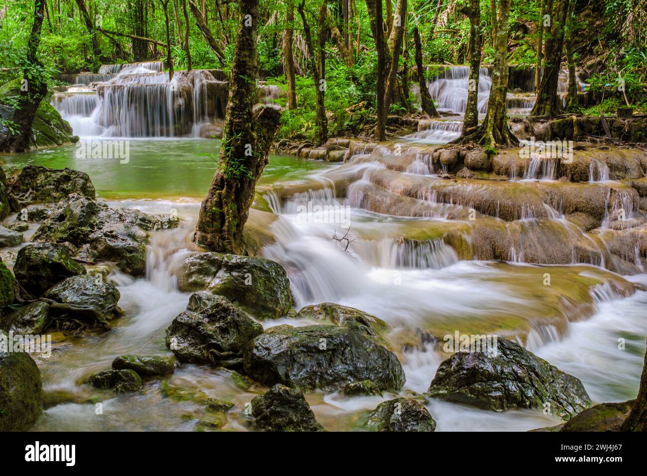 Erawan Waterfall Thailand, beautiful deep forest waterfall in Thailand ...