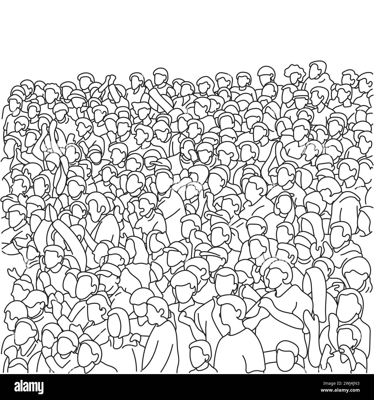 black line of people crowded on stadium illustration vector hand drawn ...
