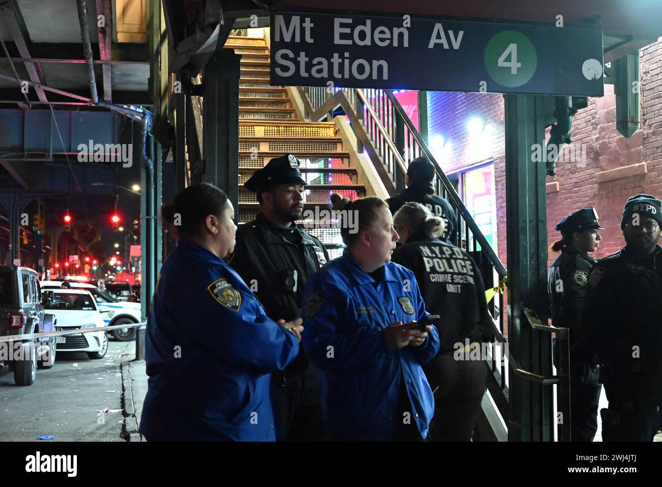 Officers on the scene of a mass shooting in the Bronx at the Mt Eden Av subway station. Mass ...