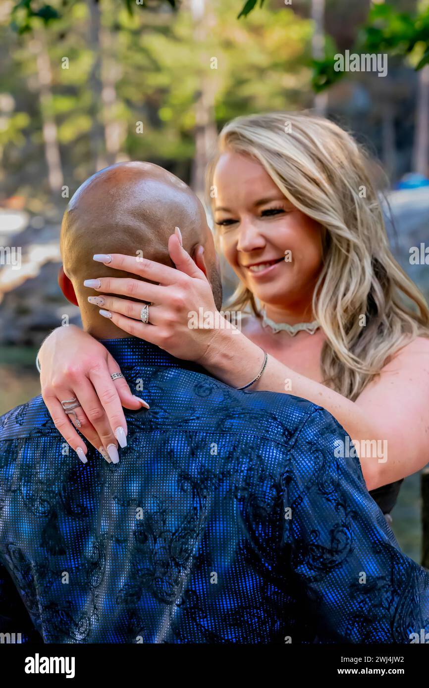 A Beautiful Young Interracial Couple Pose For Their Engagement ...