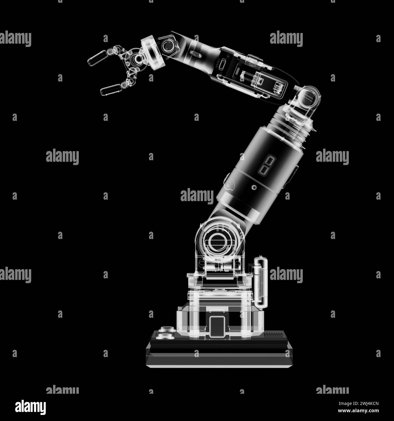 3d rendering x-ray ai robotic arm isolated on black background Stock ...