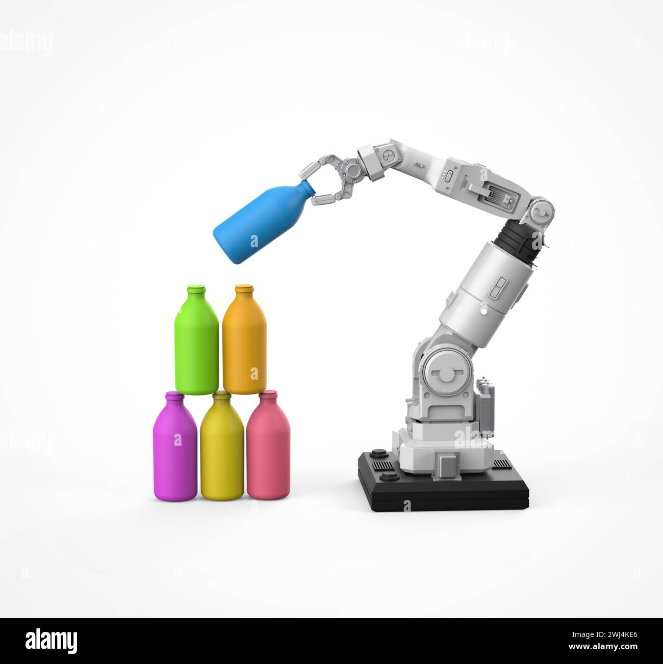 Machine learning concept with 3d rendering robotic arm arrange toy ...