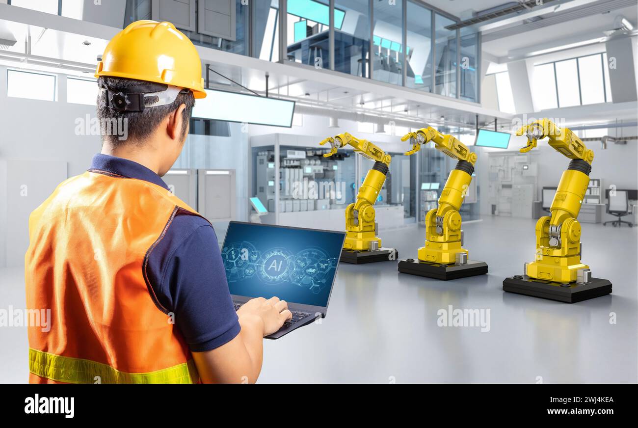 Automation Industry Concept With Engineer Control Robot Assembly Line