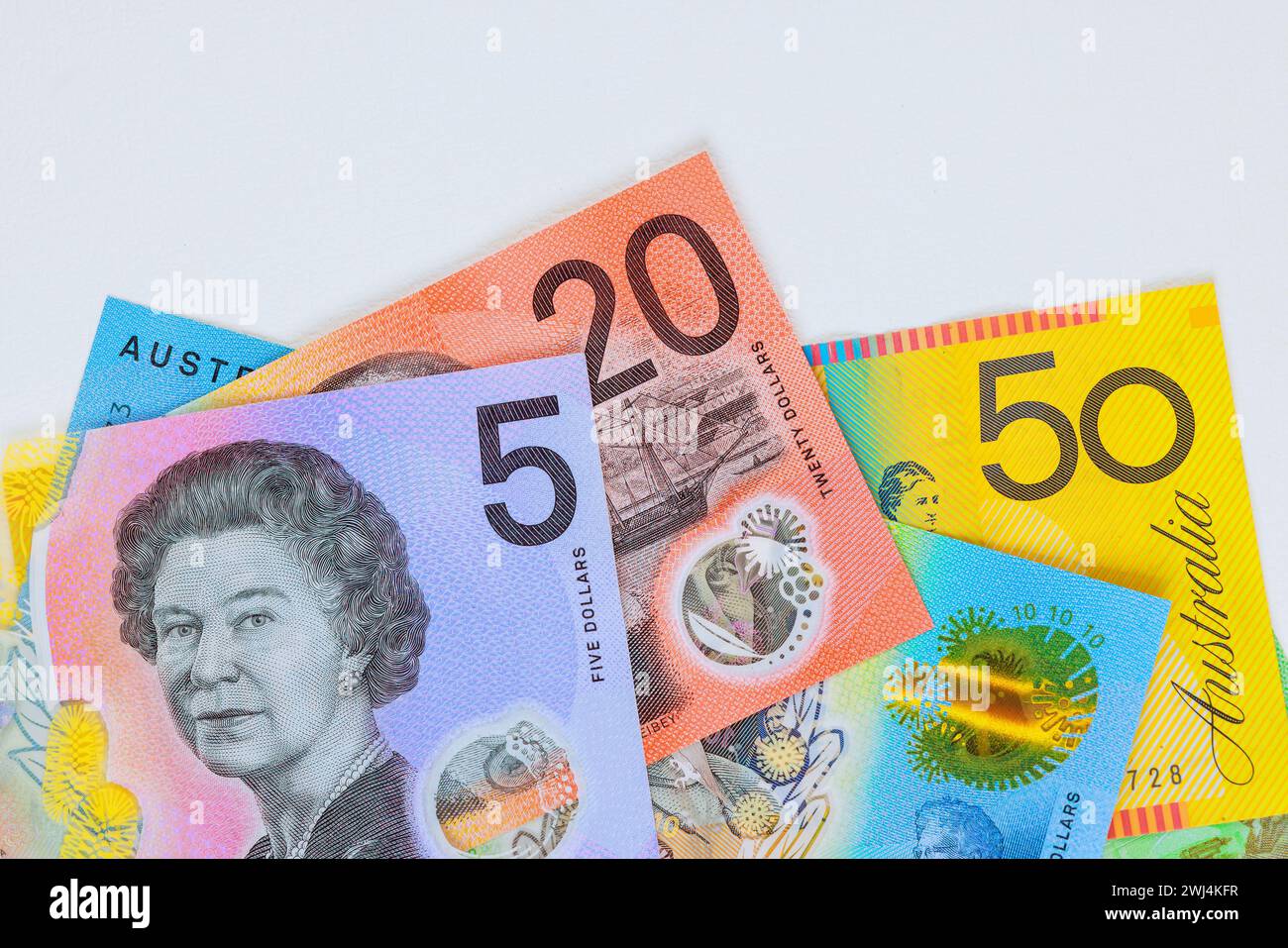 There are variety of Australian currency AUD dollars bills banknotes in ...