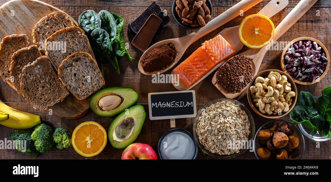 Composition with food products rich in magnesium Stock Photo - Alamy