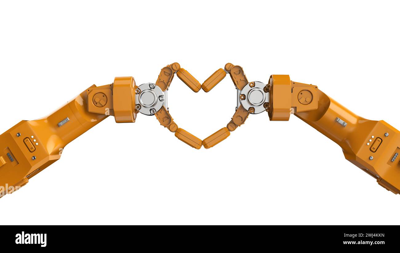 3d rendering robotic hand in heart shape gesture isolated on white ...