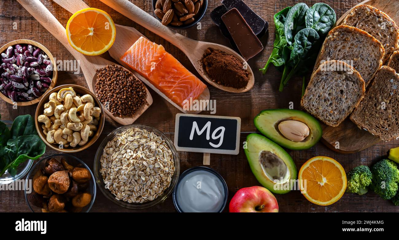 Composition with food products rich in magnesium Stock Photo - Alamy