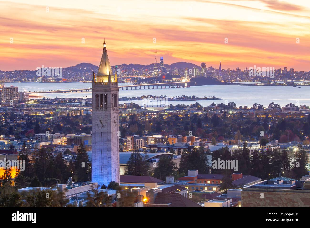Sather Tower in UC Berkeley and San Francisco City Skyline Stock Photo ...