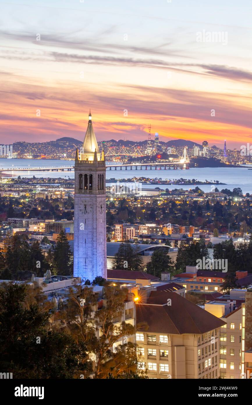 Sather Tower in UC Berkeley and San Francisco City Skyline Stock Photo ...
