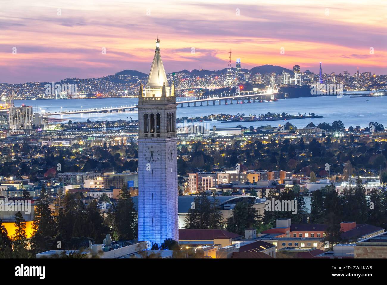 Sather Tower in UC Berkeley and San Francisco City Skyline Stock Photo ...