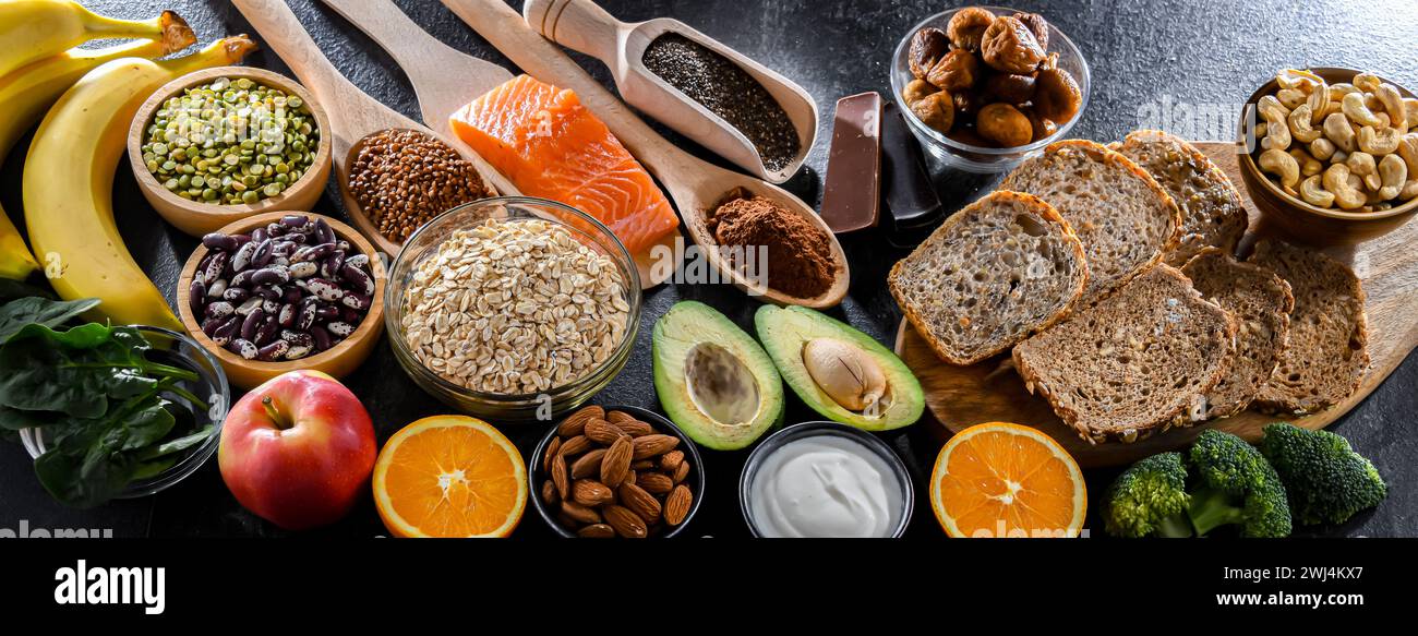 Composition with food products rich in magnesium Stock Photo - Alamy