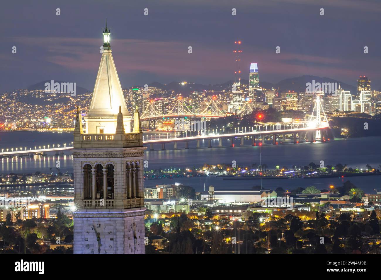Sather Tower in UC Berkeley and San Francisco City Skyline Stock Photo ...