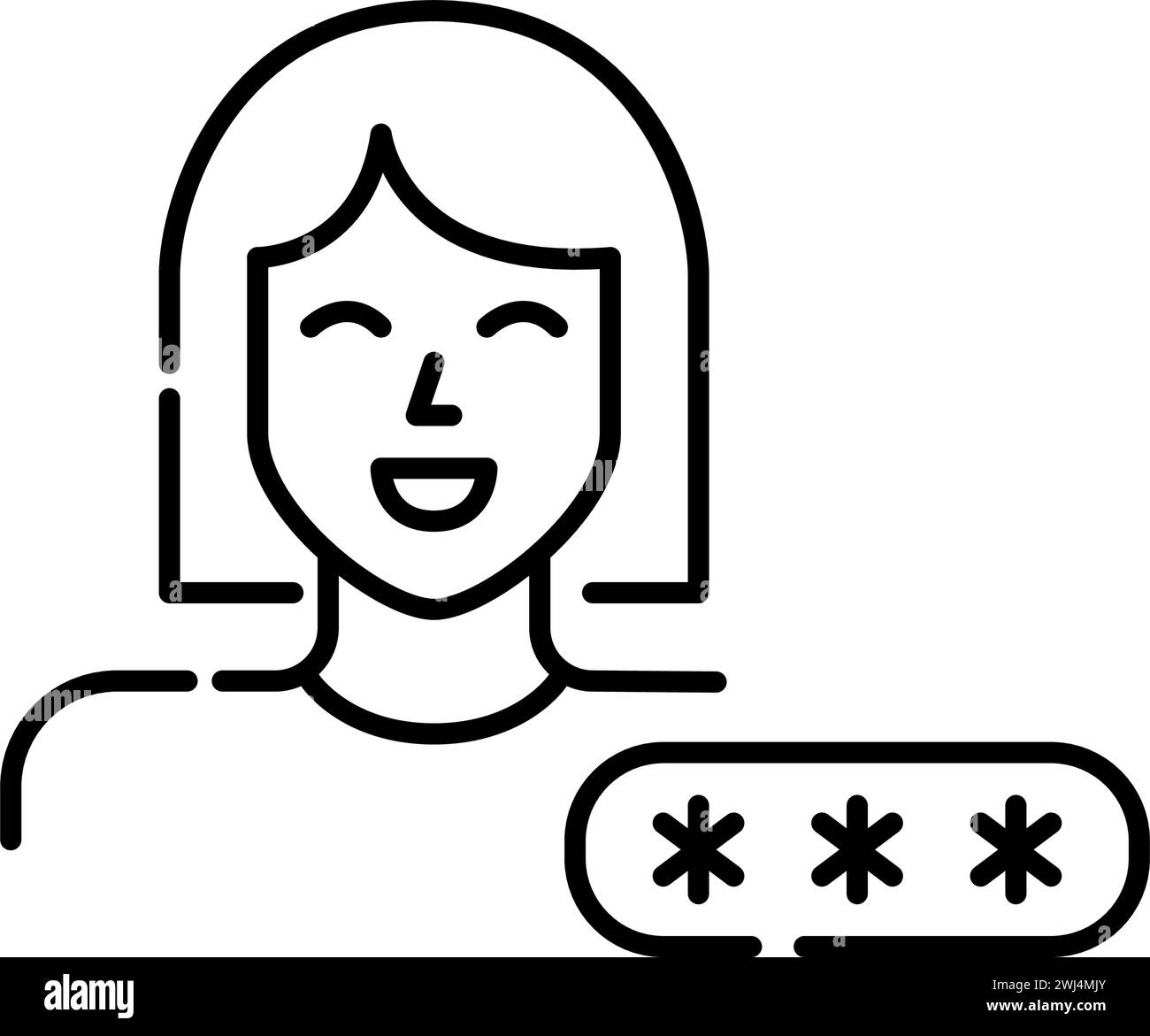 Password protected user account. Smiling woman. Pixel perfect icon ...