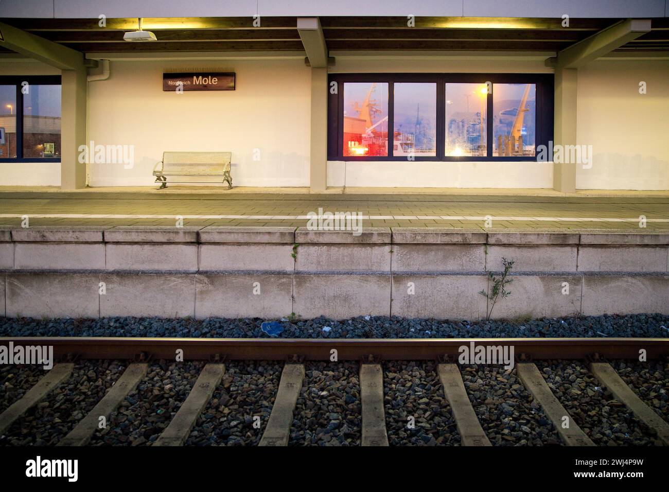 Empty train platform in Norddeich Mole, North, East Frisia, Lower ...