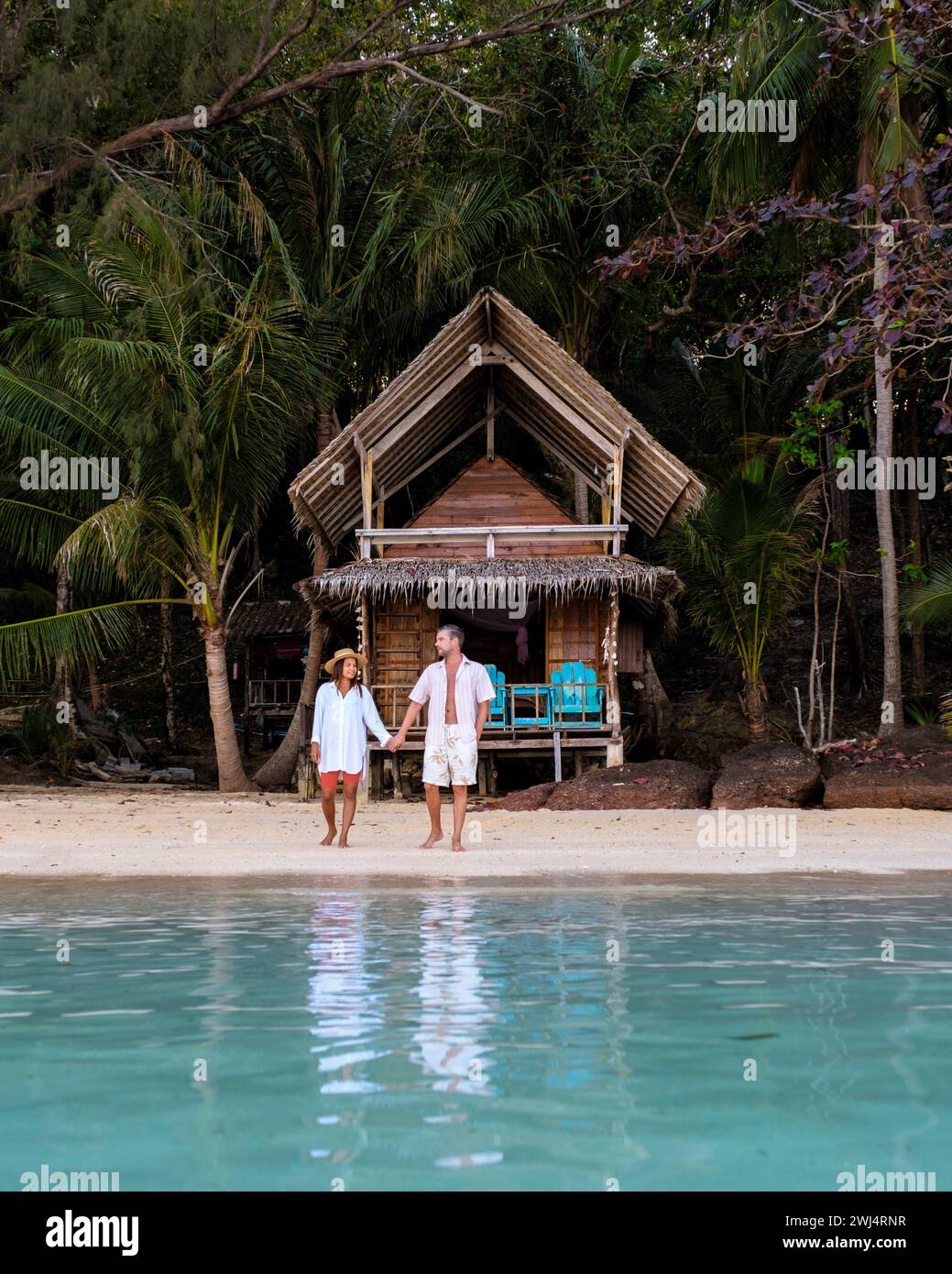 Koh Wai Island Trat Thailand near Koh Chang with a wooden bamboo hut bungalow on the beach Stock ...
