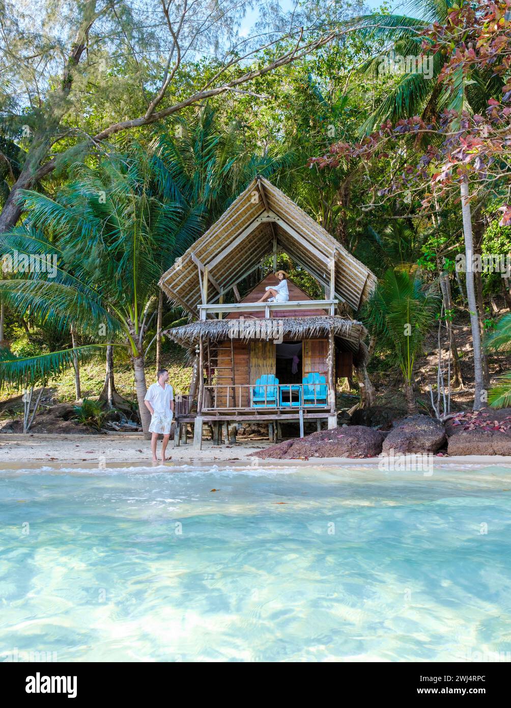 Koh Wai Island Trat Thailand near Koh Chang with a wooden bamboo hut bungalow on the beach Stock ...