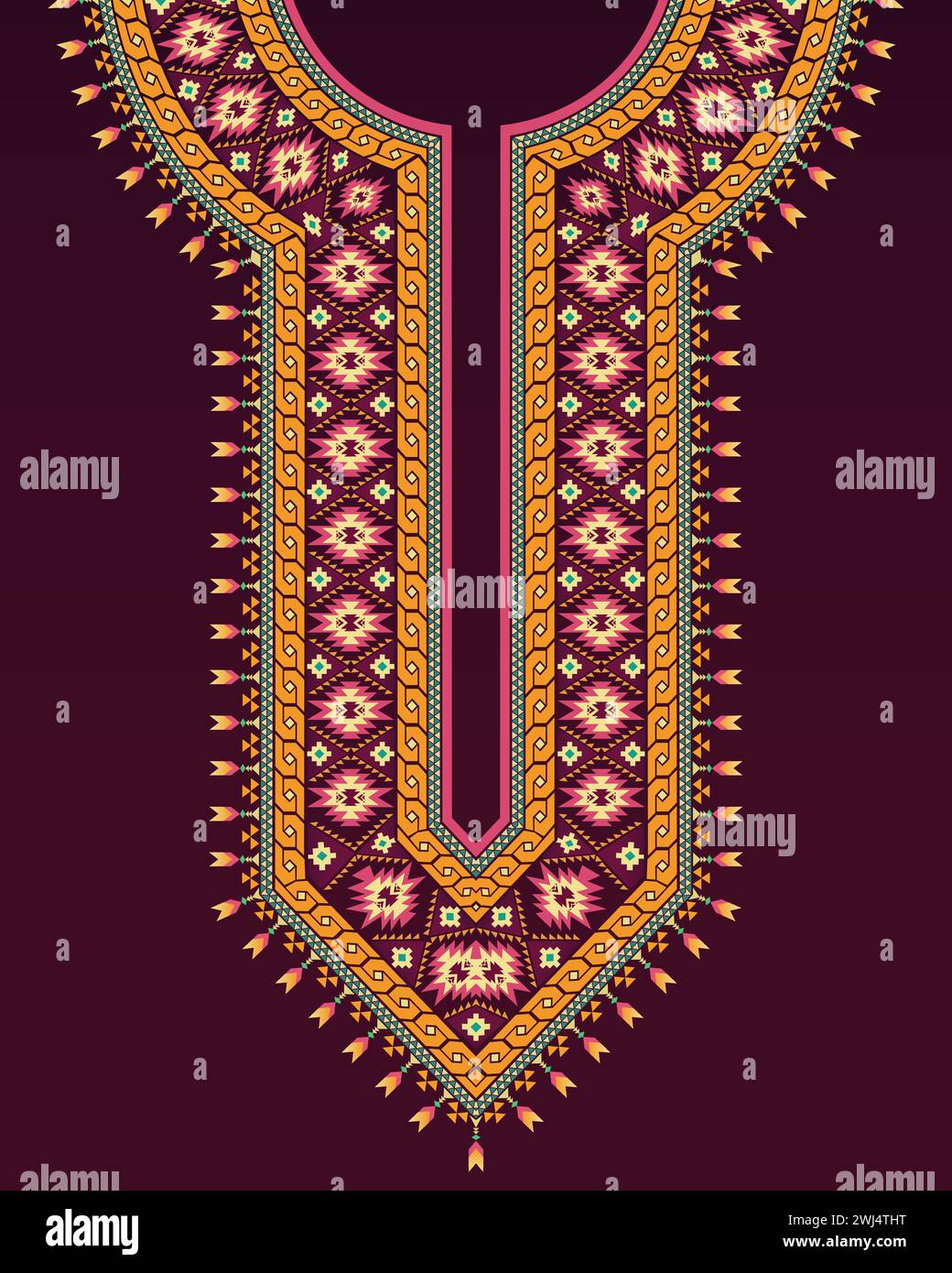 Neckline design with Navajo ethnic patterns on dark purple background ...