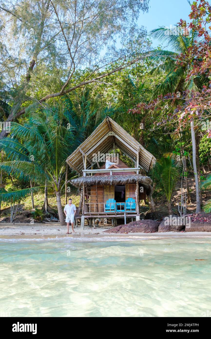 Koh Wai Island Trat Thailand near Koh Chang with a wooden bamboo hut bungalow on the beach Stock ...