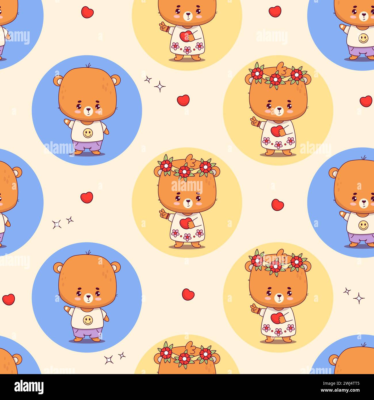 Seamless pattern with bears cub. Cute animal girl and boy kawaii ...