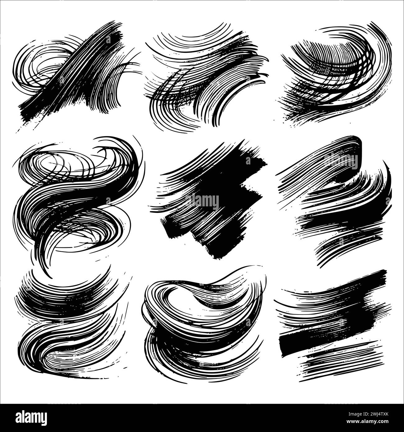 Paint brush stroke set, brush stroke abstract shapes, Vector black ...