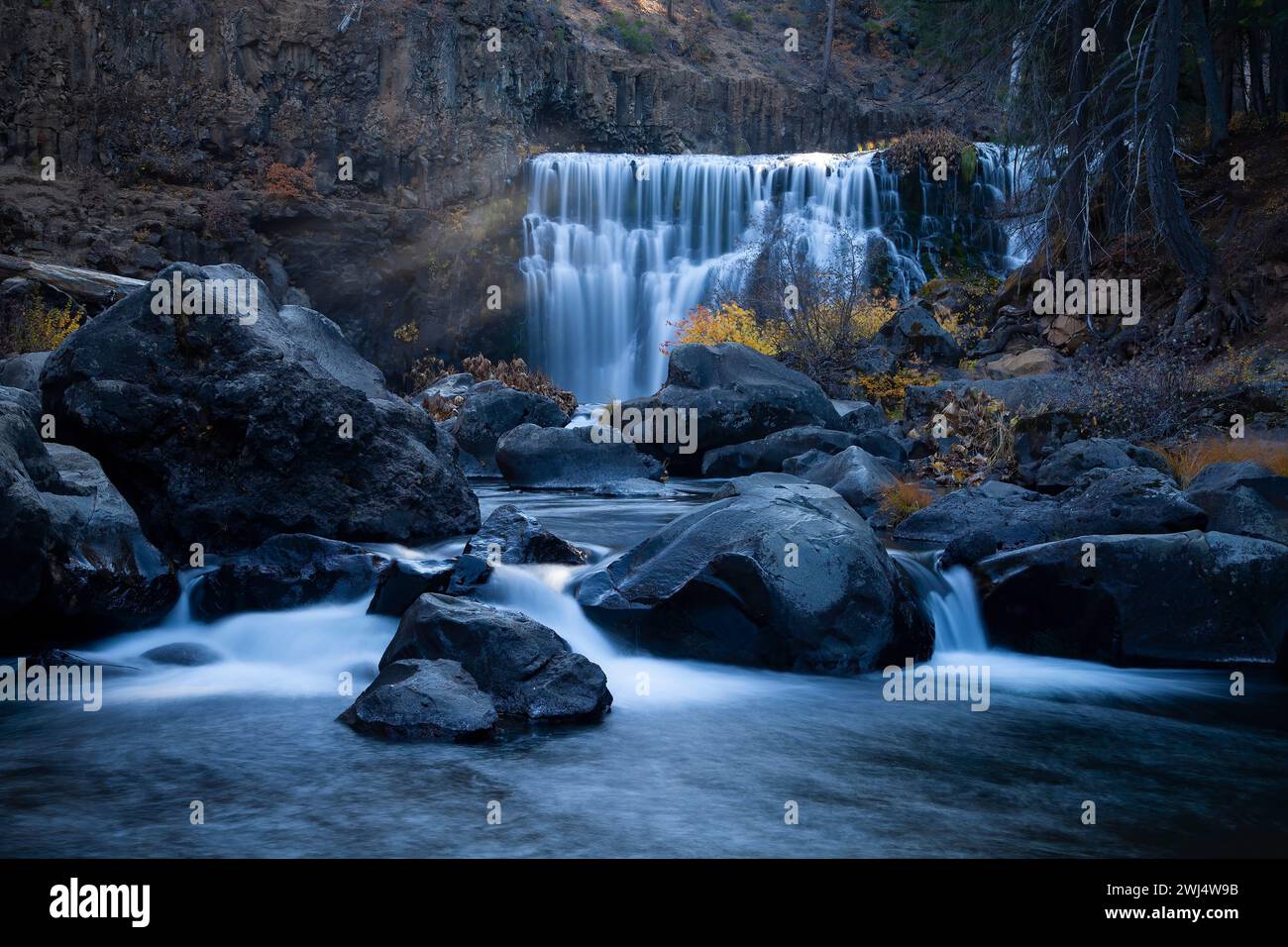 Mountain Shasta and Waterfalls in Autumn Stock Photo - Alamy