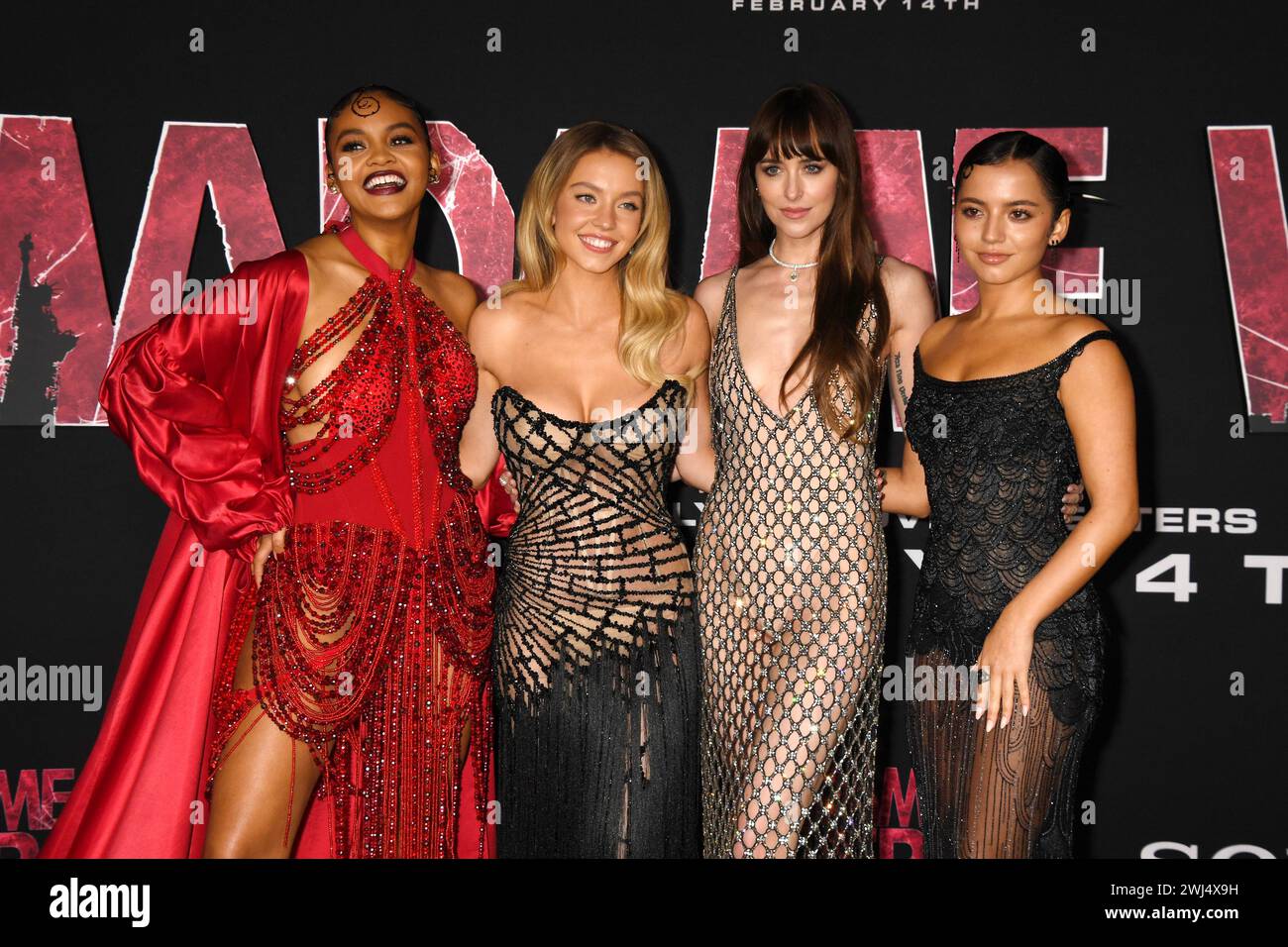 Los Angeles, Ca. 12th Feb, 2024. Celeste O'Connor, Sydney Sweeney, Dakota Johnson and Isabela ...