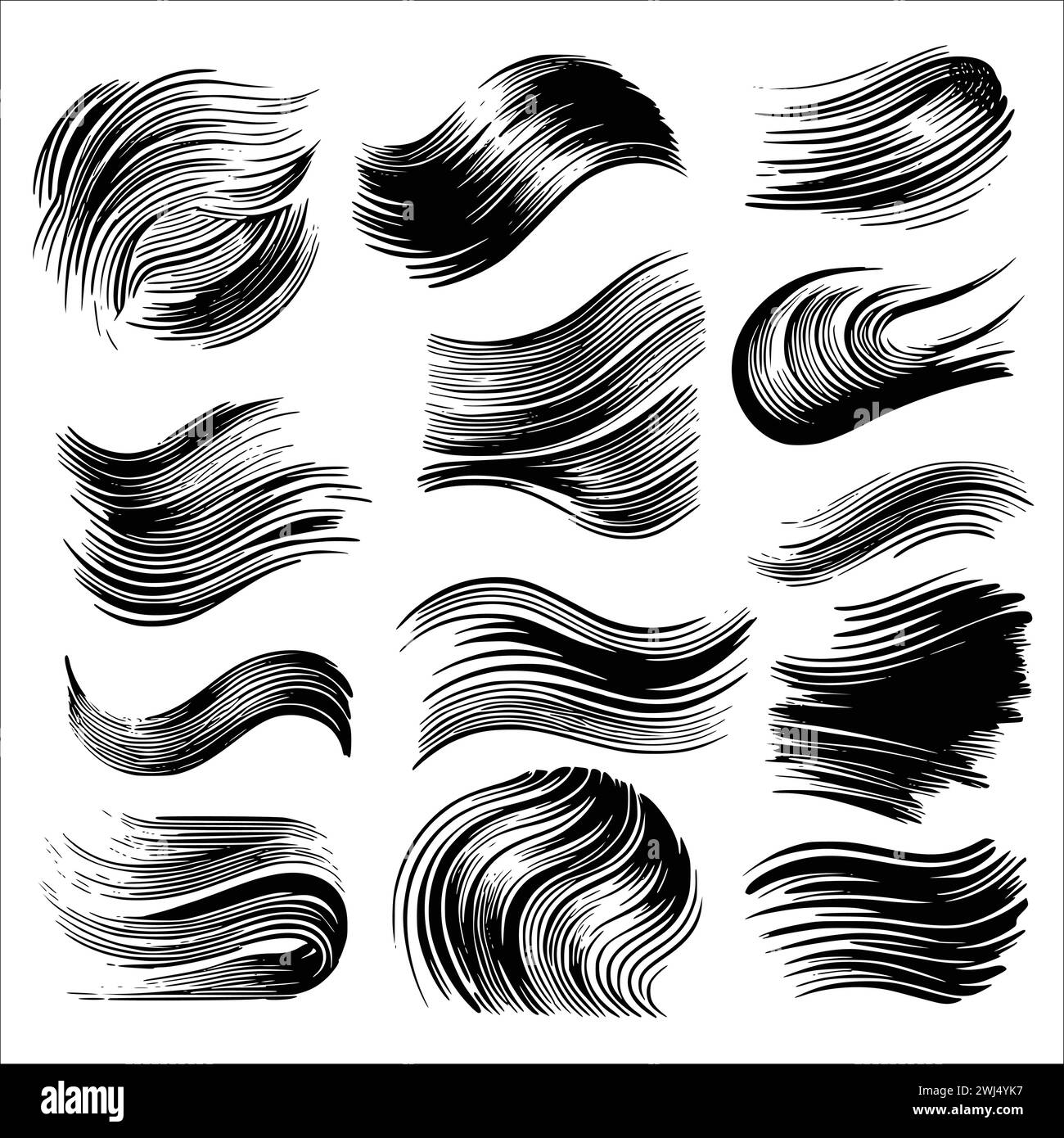 Paint brush stroke set, brush stroke abstract shapes, Vector black ...