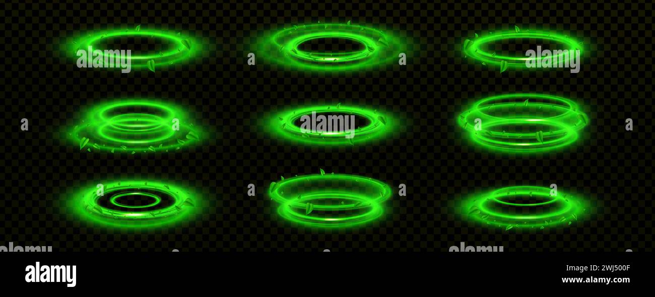 Neon green circle portal or platform with light glow overlay effect ...
