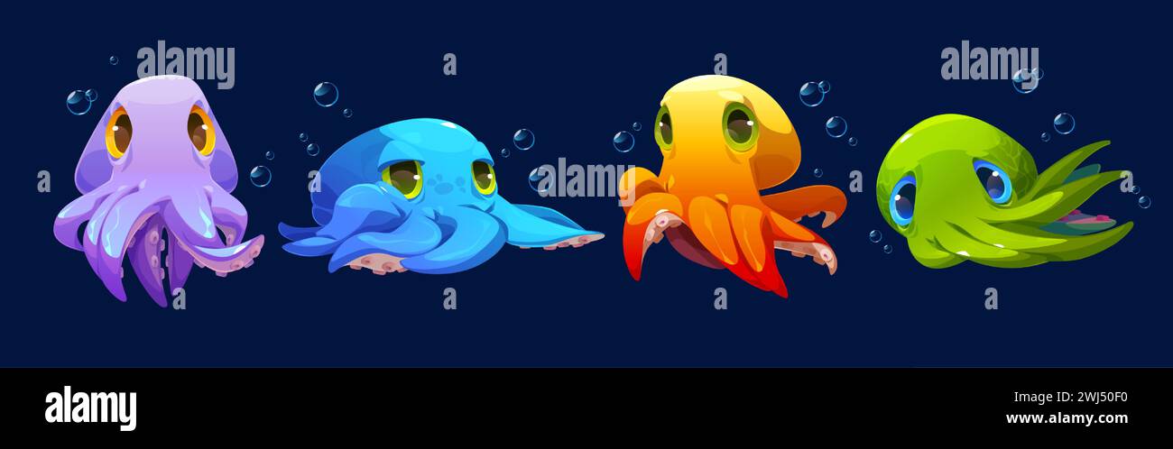 Set of octopus characters isolated on background. Vector cartoon ...