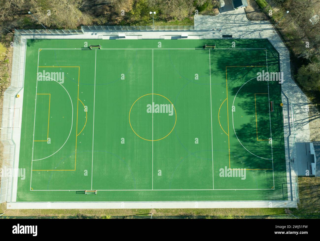 Artificial turf soccer and hockey field from an aerial perspective ...