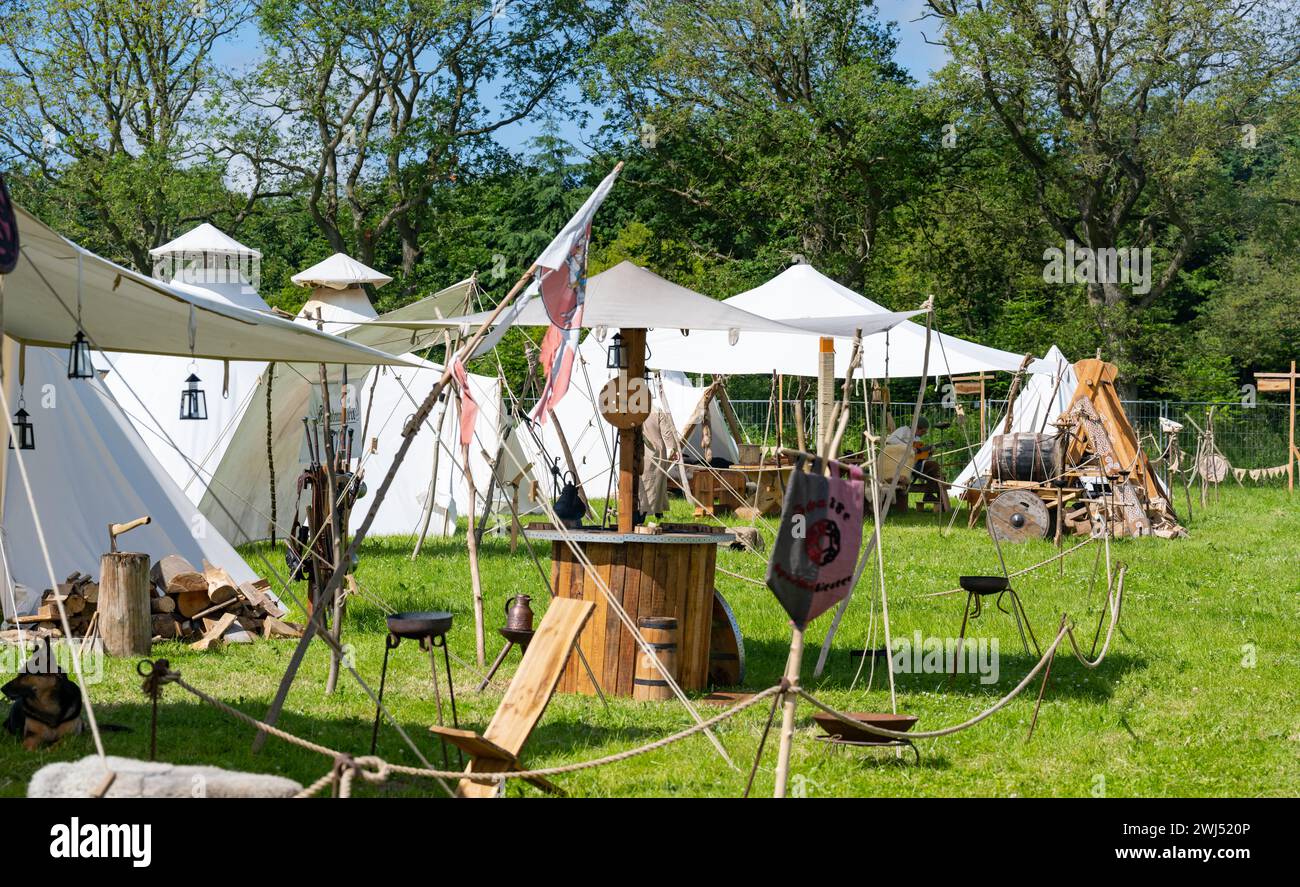 Tent camp and market stall at a medieval spectacle Stock Photo - Alamy