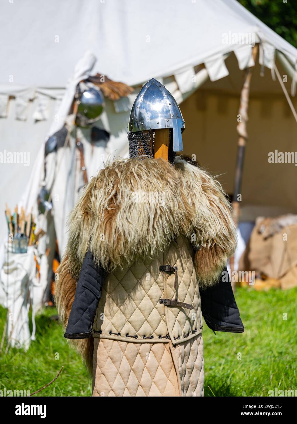 Knight's armor or battle armor on display at a medieval fair spectacle ...