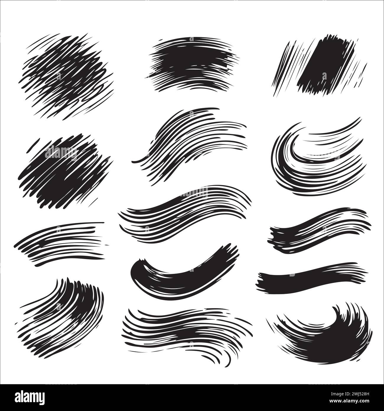 Paint brush stroke set, brush stroke abstract shapes, Vector black ...
