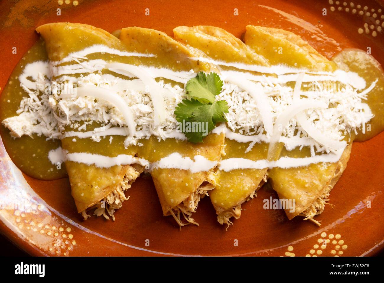 Green enchiladas. Typical Mexican dish made with a folded or rolled ...