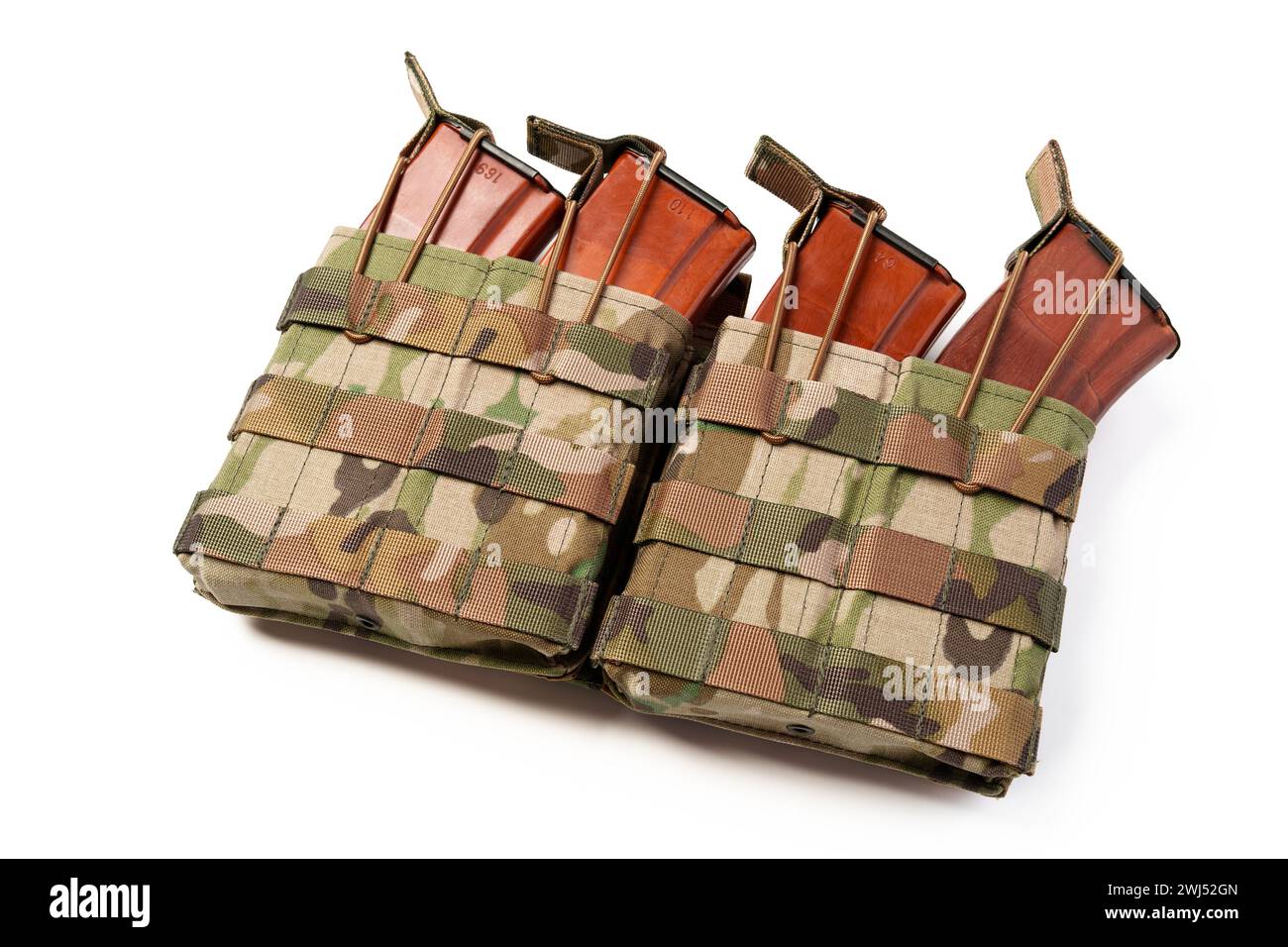 Military pouch with bullet magazines inside isolated on white ...