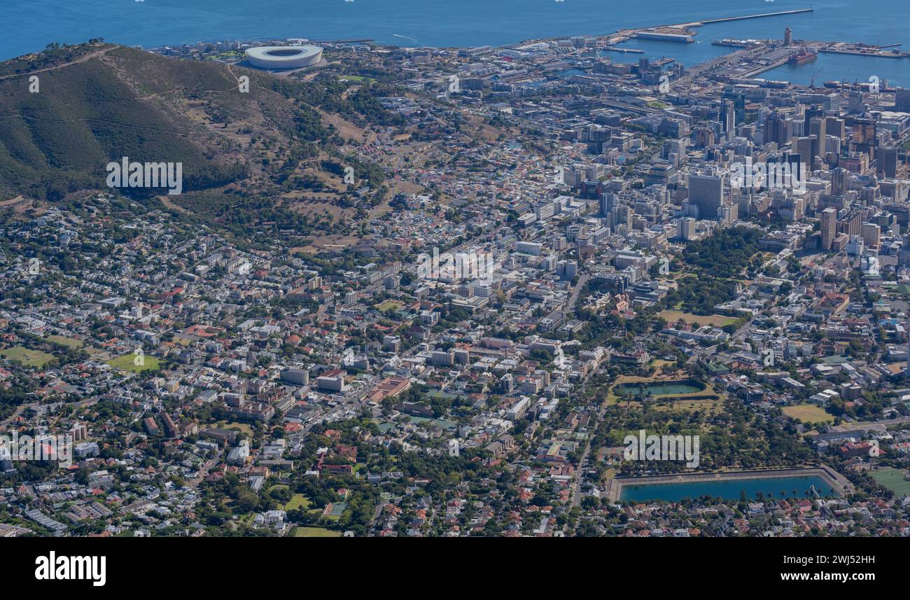 Aerial view of Cape Town and Atlantic Ocean from the air South Africa ...