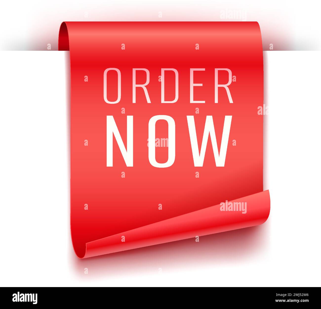 Order Now banner realistic vector illustration. Red paper sheet with ...