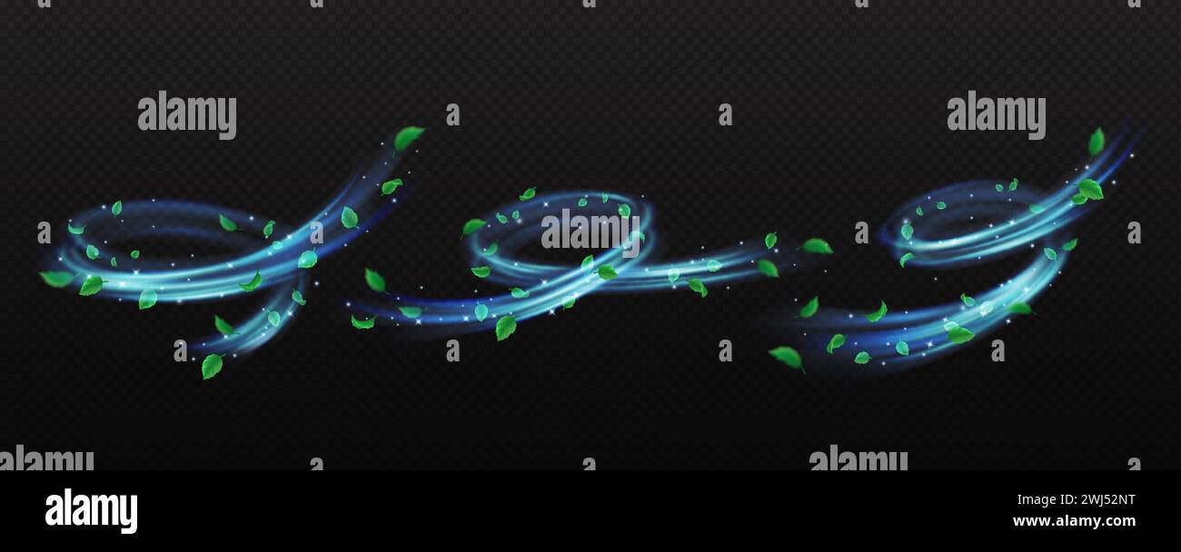 Spiral air flows with leaves and glitter realistic vector illustration ...