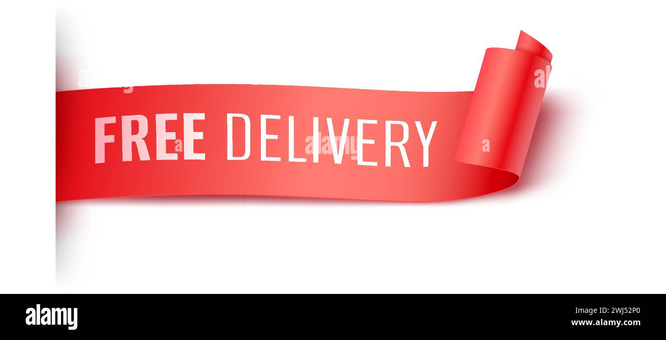 Free Delivery ribbon tag realistic vector illustration. Price reducing ...