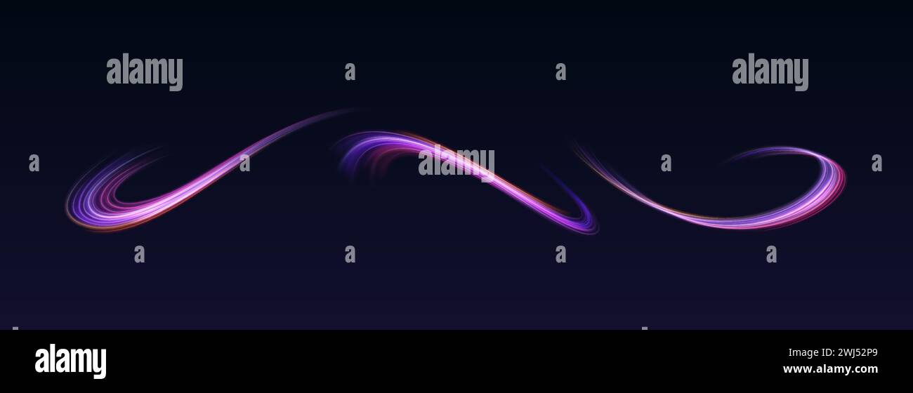 Curved glowing light lines realistic vector illustration set. Sparkling ...