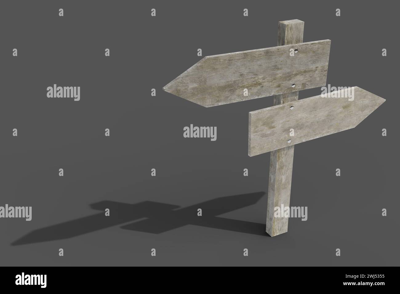 Mockup of old wooden road sign pointing direction. 3d rendering Stock ...