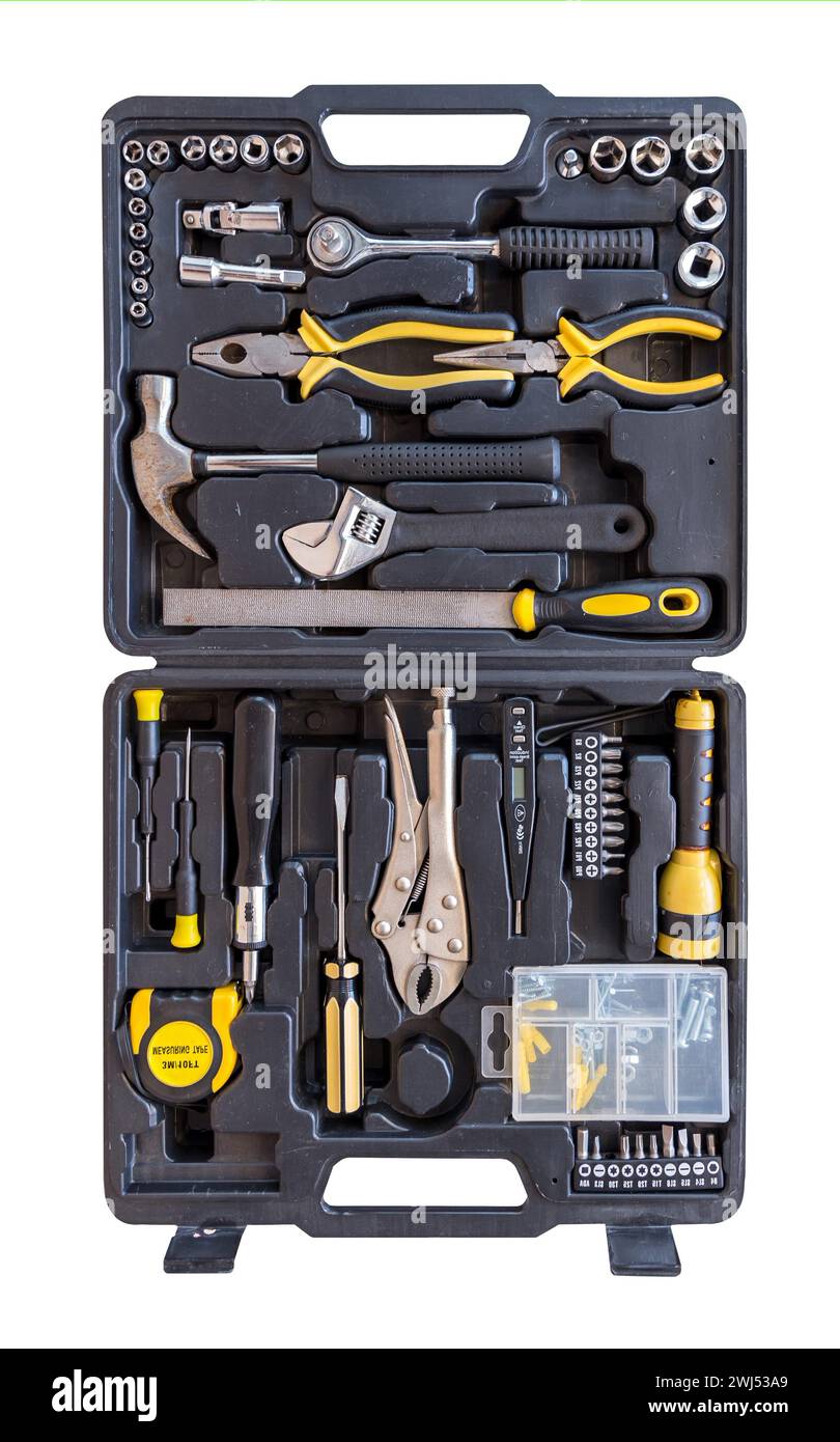 Toolbox set of tools include hammer wrench Stock Photo - Alamy