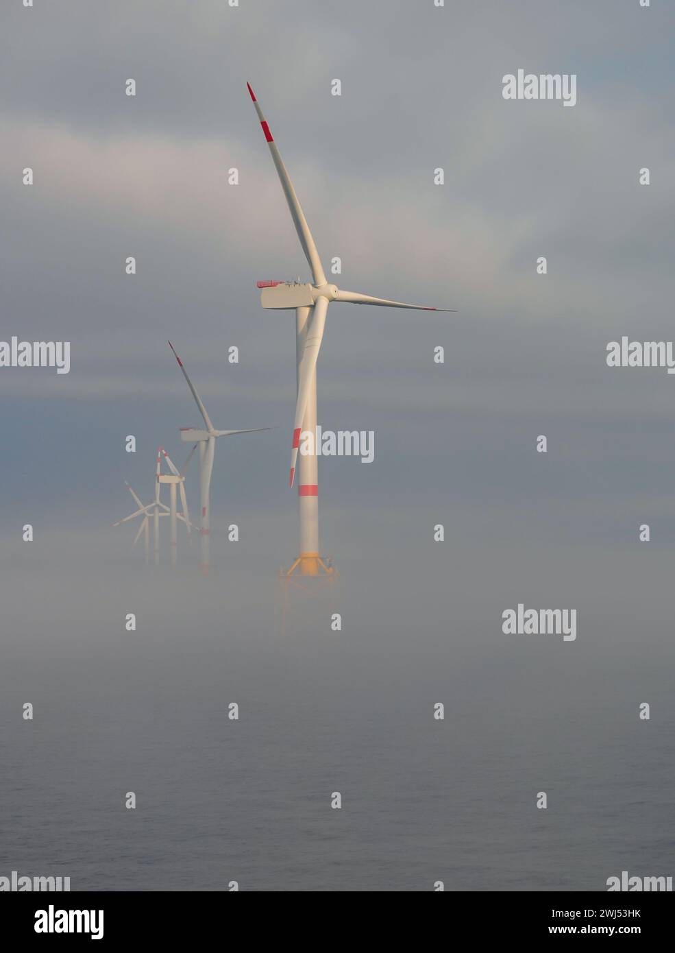 Wind farm offshore energy wind turbine construction on the North Sea ...