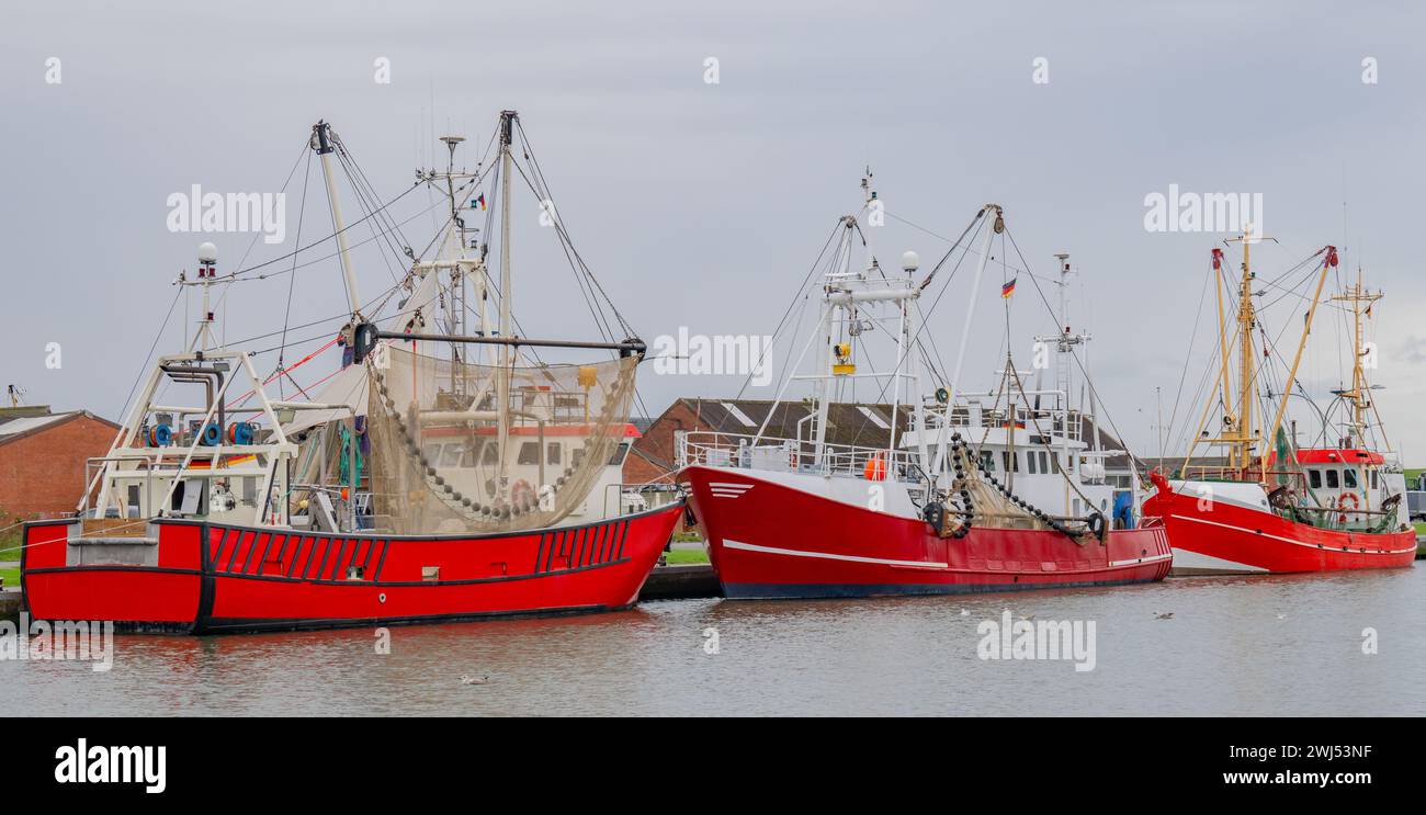 Fishing boats are anchored in the fishing port of BÃ¼sum on the German ...