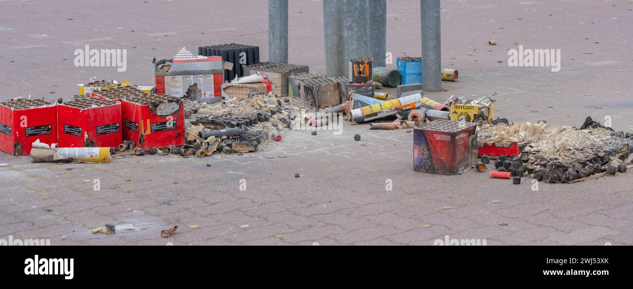 New Year's Eve fireworks garbage after the New Year's Eve night Stock ...