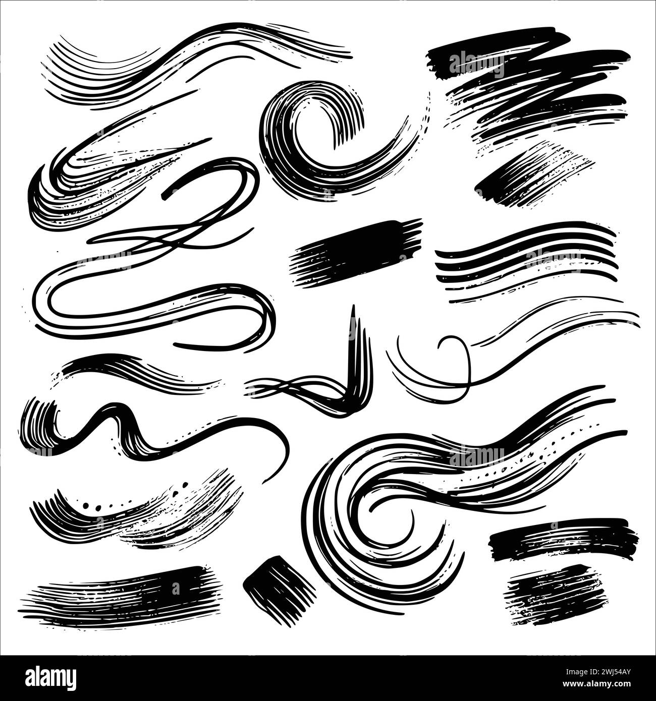 Paint brush stroke set, brush stroke abstract shapes, Vector black ...
