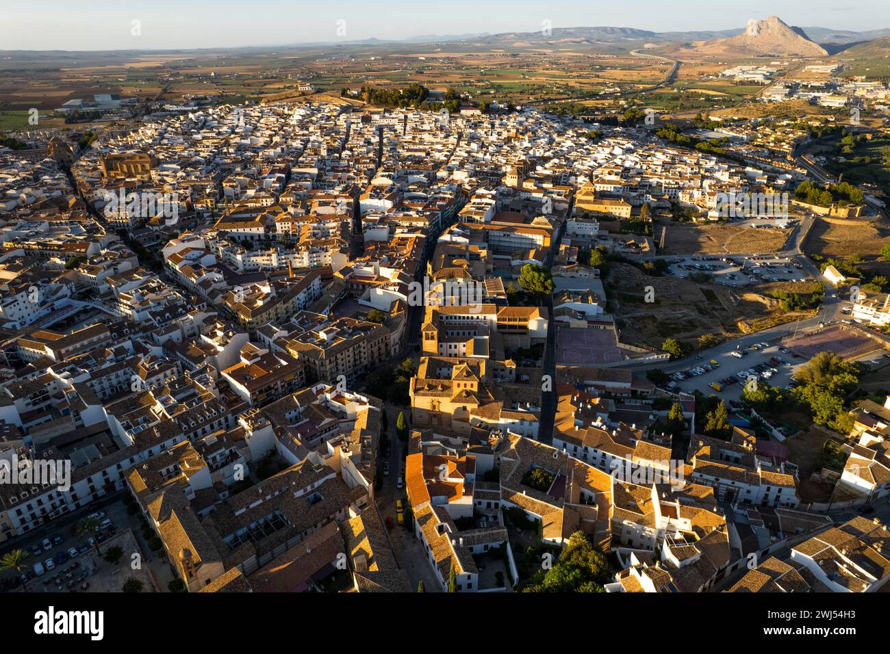 Drone skyline view of Antequera, Spanish town in Andalucia, Spain Stock ...