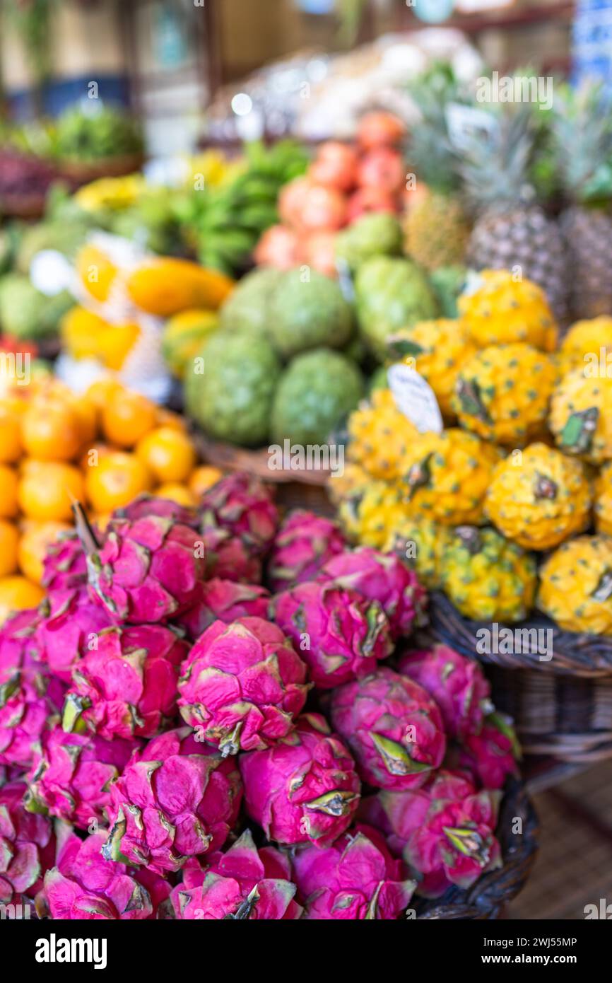Fresh exotic fruits on famous market in Funchal Mercado dos Lavradores ...