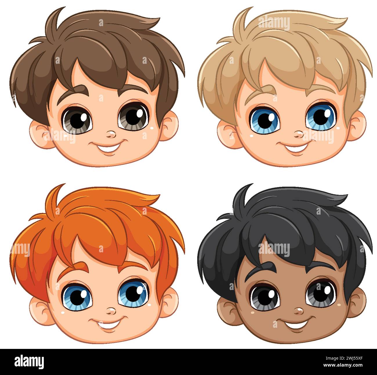 Four smiling cartoon kids with different hair colors Stock Vector Image ...