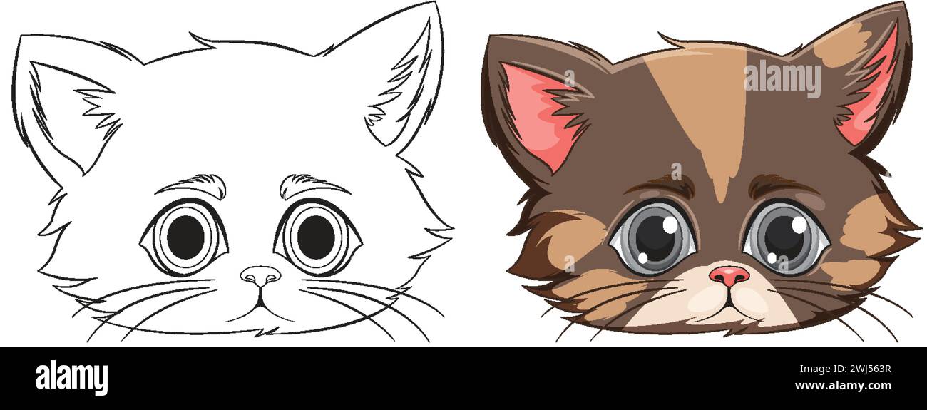 Vector drawing of a kitten, outlined and colored Stock Vector Image ...